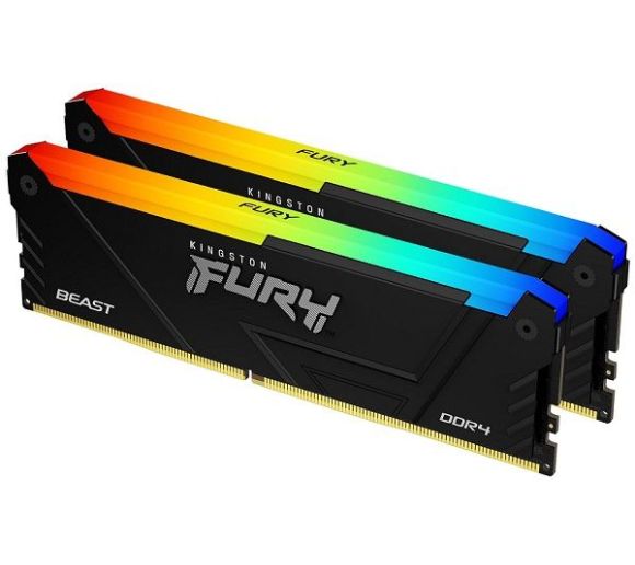 Kingston - DDR4 16GB (2x8GB) 3600MHz [FURY BEAST RGB], Non-ECC UDIMM, CL17 1.35V, 288-Pin 1Rx8, Memory kit, w/RGB Heatsink, XMP