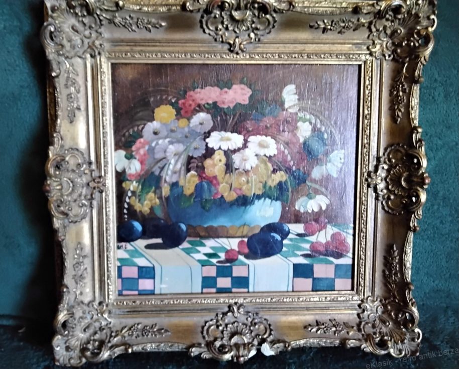 Stara slika Cvece u lje na dasci-barokni ram