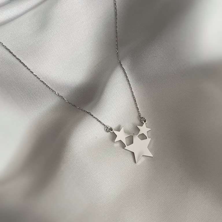 Ogrlica, tri zvezde, belo zlato
