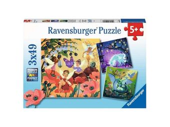 Ravensburger puzzle - Jednorog/ zmaj I vila - 3x49 delova