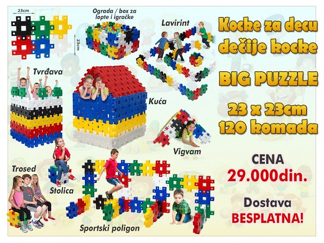 Kocke za decu / dečije kocke BIG PUZZLE 23x23cm / 120ko