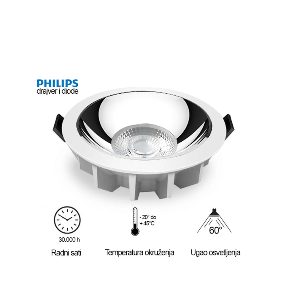 LED UGRADNA SVETILJKA 118001-6 30W 4000K 60°