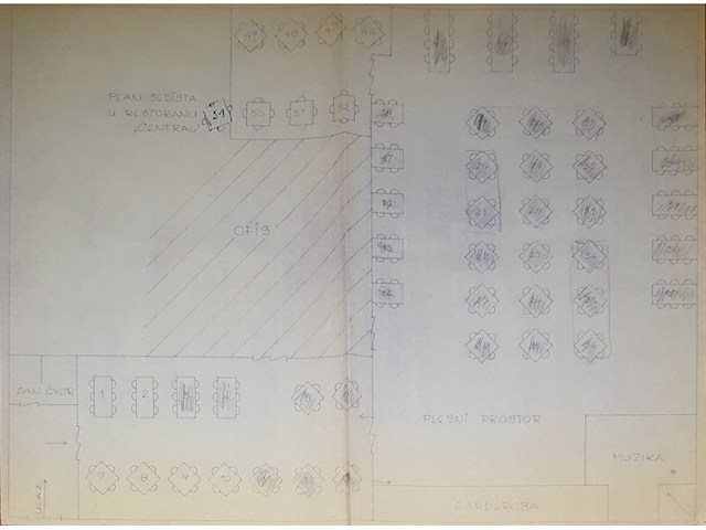 Plan Sedenja `HOTEL CENTRAL` Zrenjanin Jugoslavija