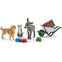 Schleich Figurice Domaće životinje - Pas mačka i magare - hranjenje 41423