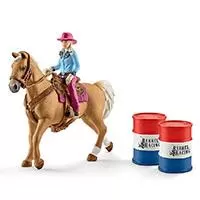 Schleich Figure Domaće životinje - Rodeo - Kaubojka na konju u trci oko burića 41417