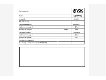 VOX Ugradna ploča EBI 200 DB Indukciona staklokeramicka ploca Crna