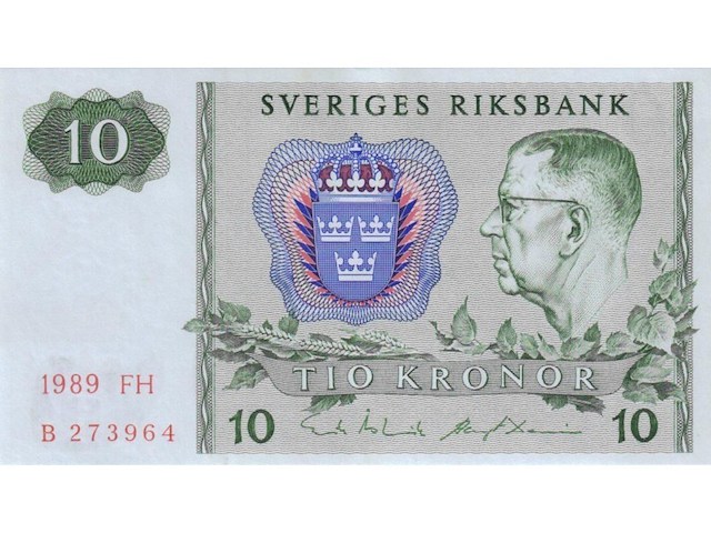 Svedska 10 kronor 1989 UNC
