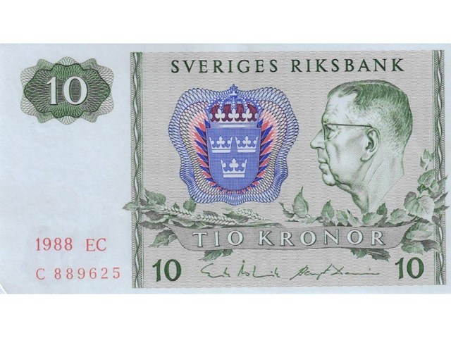 Svedska 10 kronor 1988 aUNC