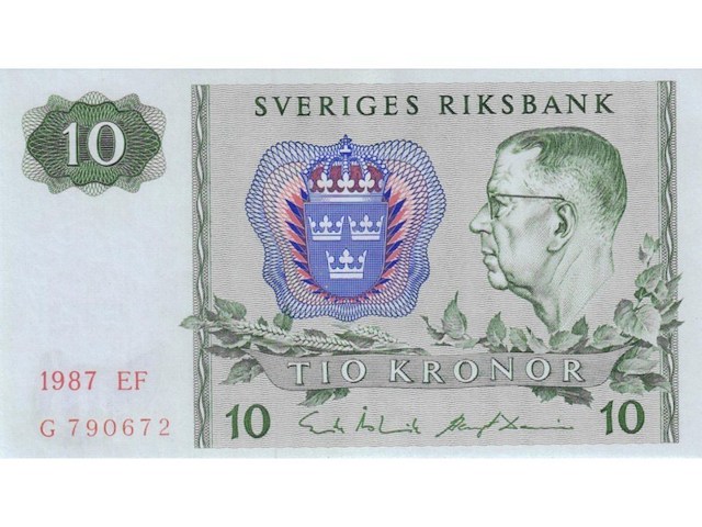 Svedska 10 kronor 1987 UNC