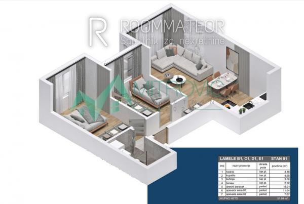 Dvoiposoban stan na prodaju, 51m2, 85.597€