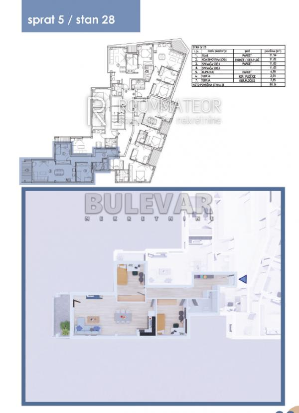 Svetosavska, Trosoban stan na prodaju, 80m2, 192.900€