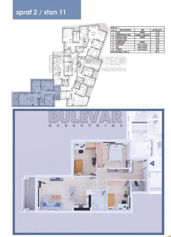 Svetosavska, Trosoban stan na prodaju, 89m2, 214.400€