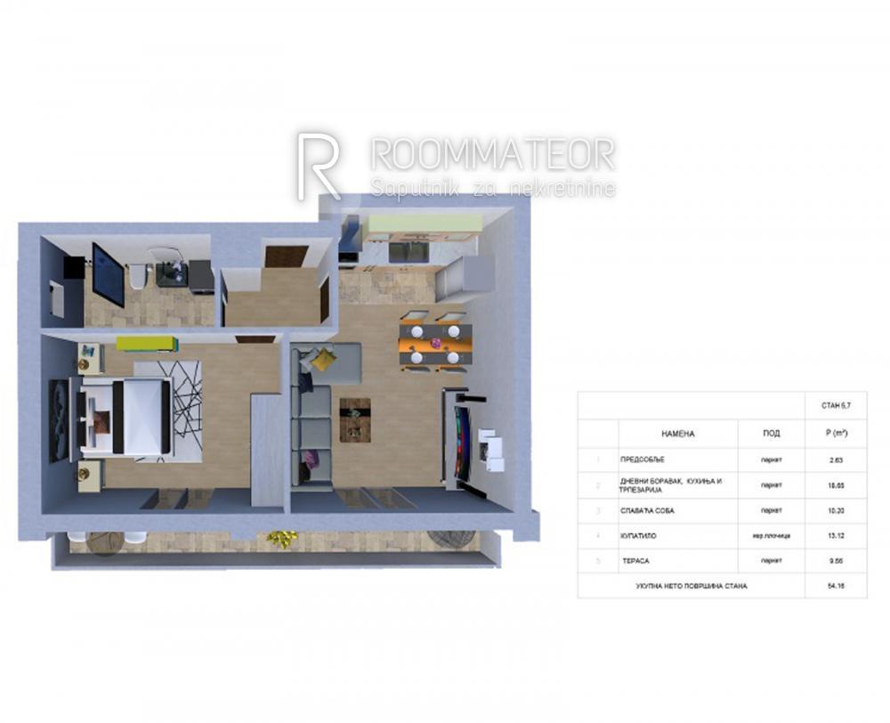 Jednoiposoban stan na prodaju, 54m2, 70.500€