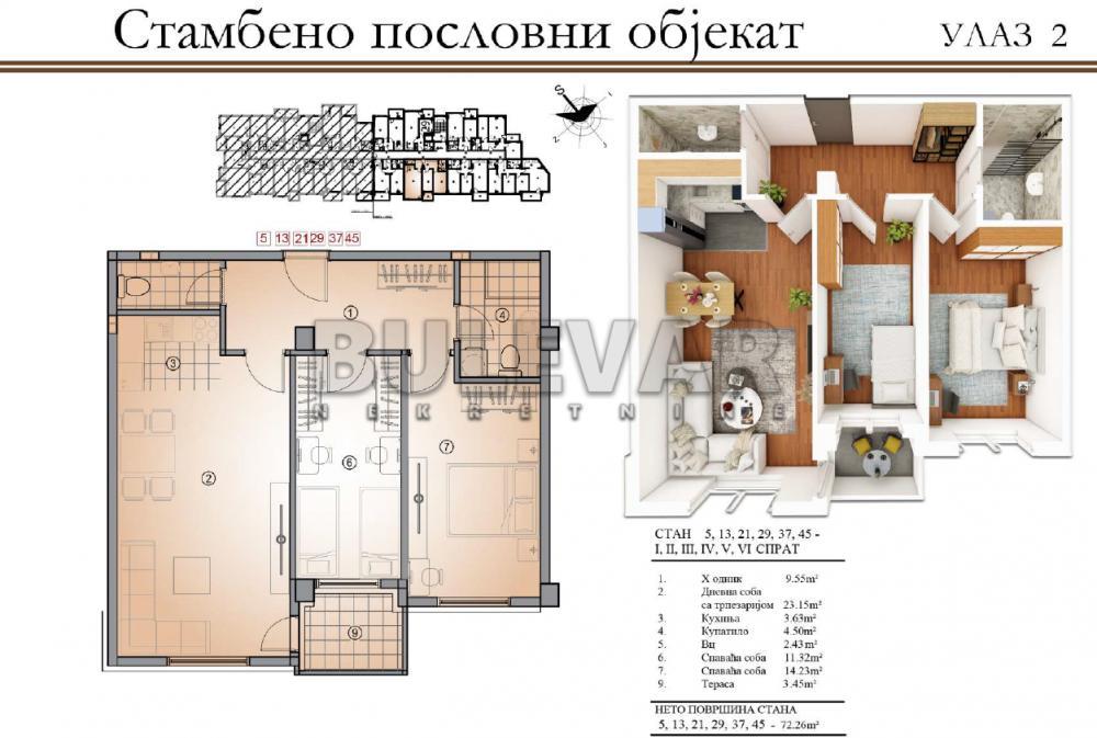 Somborski bulevar, Trosoban stan na prodaju, 72m2, 112.000€