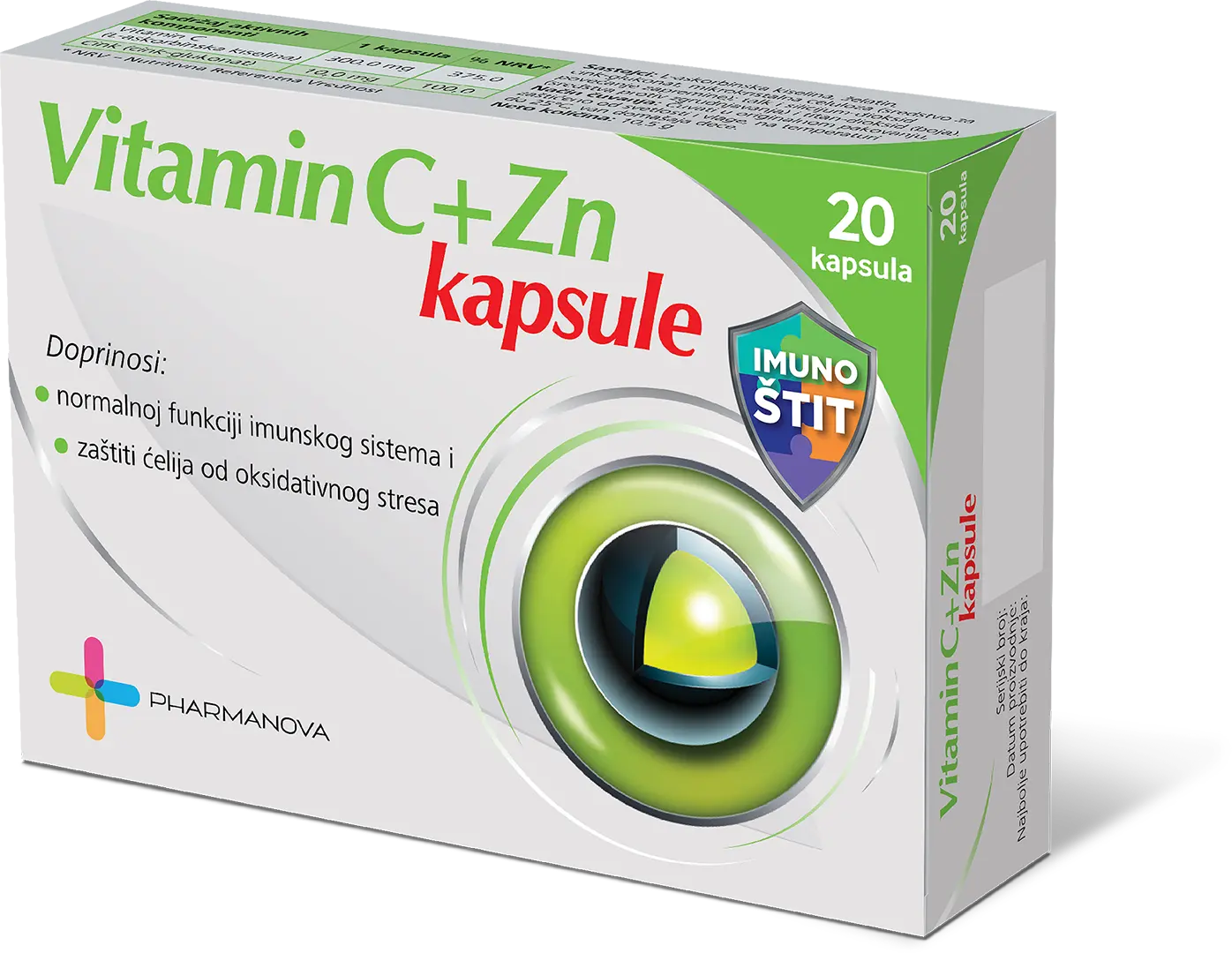 Pharmanova Vitamin C + ZN Caps, 20 x ( 300MG + 10MG)