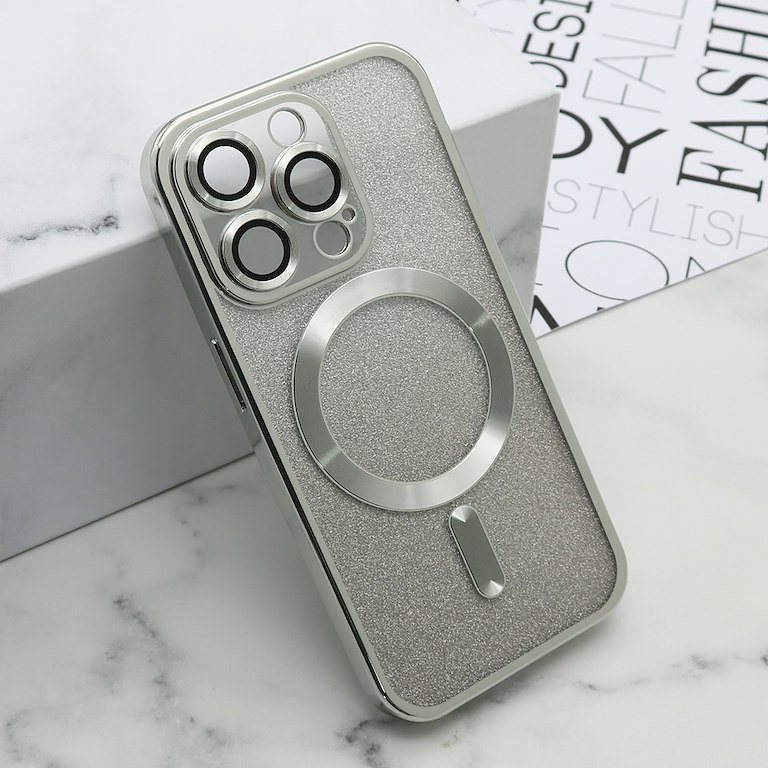 Futrola GLITTER MAGSAFE za iPhone 15 Pro (6.1) srebrna