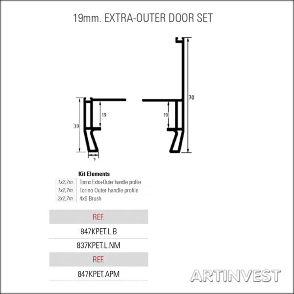 TORINO – Set rukohvata za extra spoljašnja vrata 19mm Aluminium – 847KPET.APM