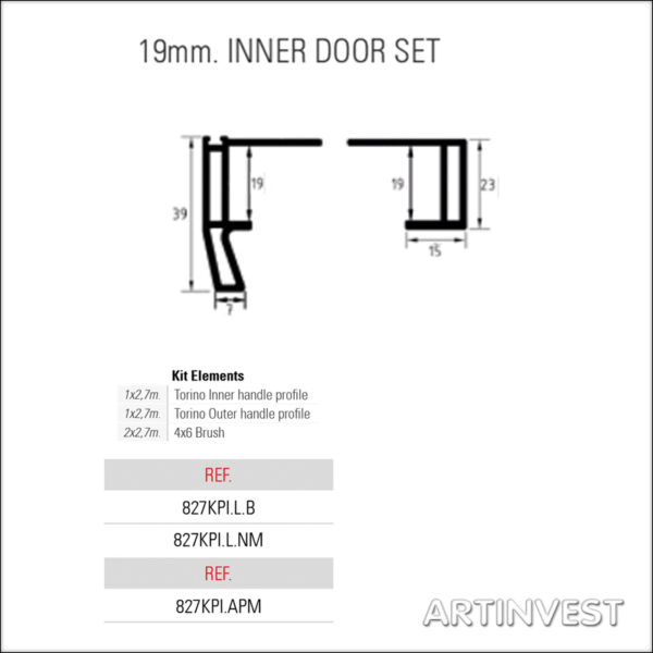 TORINO – Set rukohvata za unutrašnja vrata 19mm Aluminium – 827KPI.APM