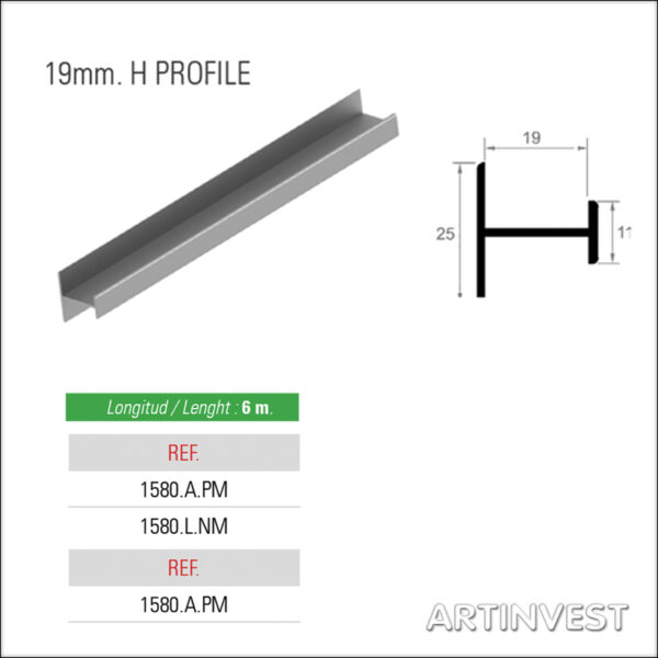 TORINO + S80 – Profil H 19mm 3m Crni – 1580.L.NM