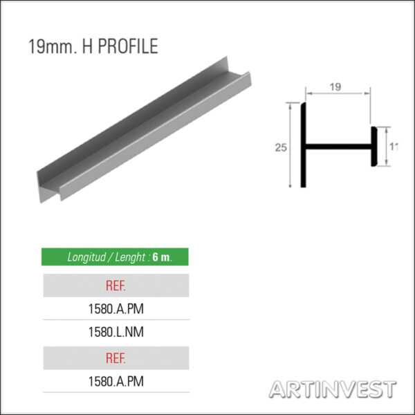 TORINO + S80 – Profil H 19mm 3m Aluminium – 1580.A.PM