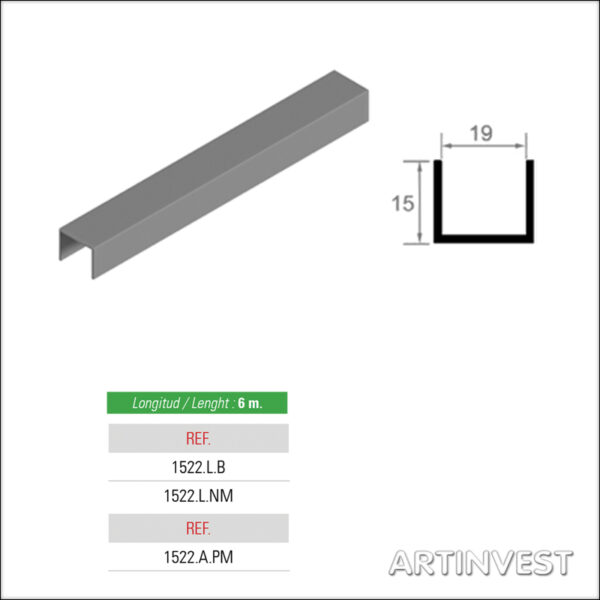 TORINO + S80 – Profil U 19mm 6m Aluminium – 1522.A.PM