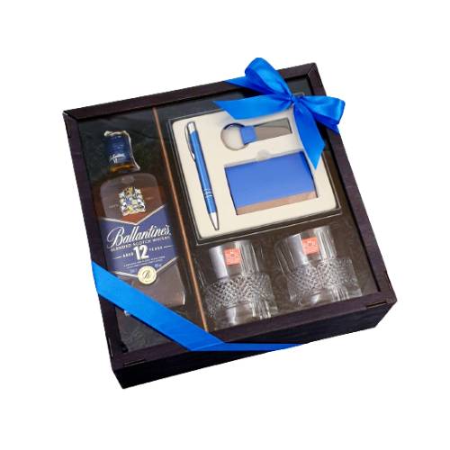 Wood box L Ballantines Blue