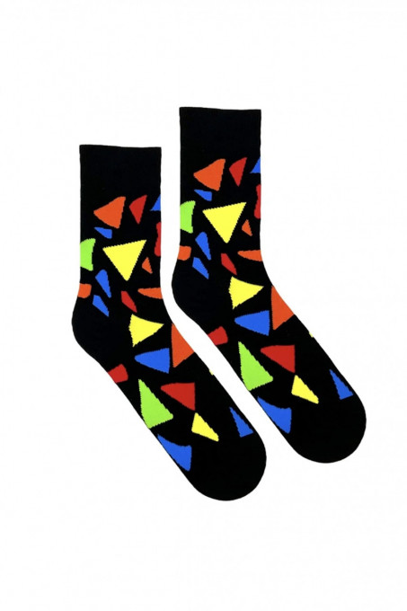 Čarape WANTEE- crno sa trouglovima žutim, plavim, zelenim i crvenim