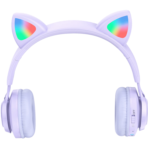 hoco. Bežične stereo slušalice, Bluetooth v5.3, 400mAh - W39 slušalice Mačje uši,Ljubičaste