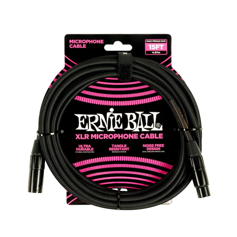 Ernie Ball P06391 Braided XLR M/F 15ft BK (4.5m) mikrofonski kabl