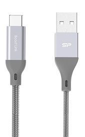 Silicon Power - USB3.0 to USB-C Cable, Boost Link Nylon LK30AC, Supports QC3.0/QC2.0 up to 3A, Up to 5Gbit/s, Gray, 1m