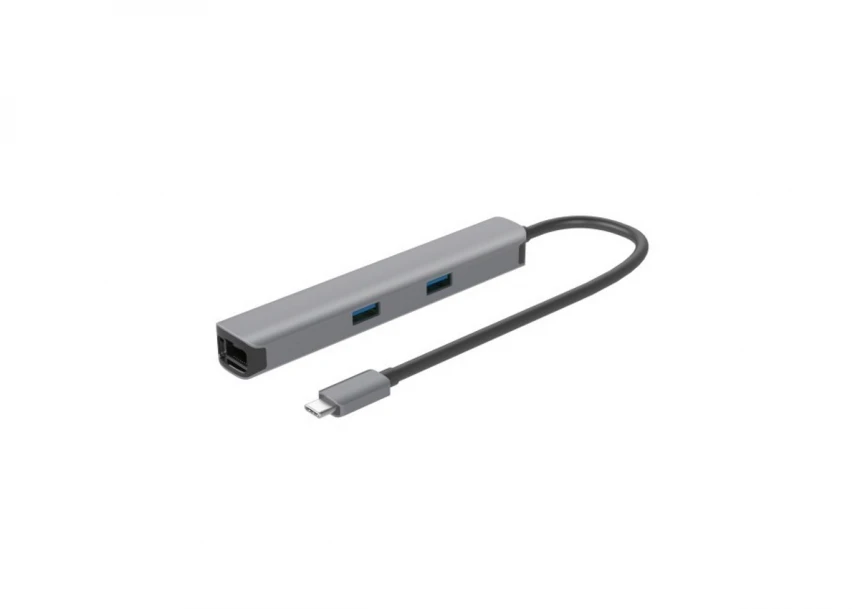 Adapter USB 3.1 tip C (M) - HDMI+ 2X USB 3.0 + 2X Tip C + RJ45 (F)