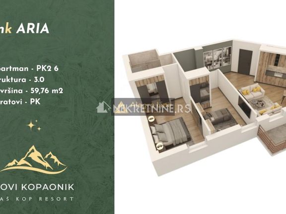 Stan u apartmanskom kompleksu Novi Kopaonik, zgrada Aria, 59.76 Pk2 6