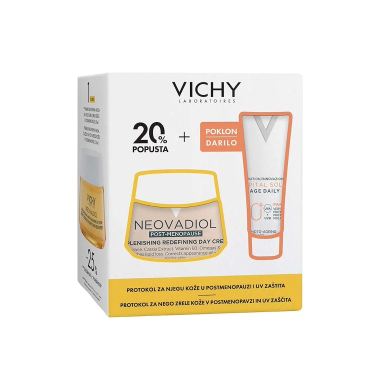 VICHY PROTOKOL ZA NEGU VRLO SUVE ZRELE KOŽE PROMO POST-menopause Dnevna Krema 50 mL i Capital Soleil UV-Age Dnevni SPF 50+ Fluid za Lice 15 mL