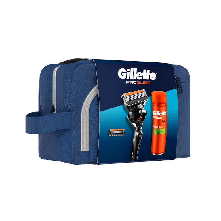 Gillette® PROMO Neseser sa PROGLIDE Aparatom sa 2 Brijača i FUSION5 Sensitive Gelom za Brijanje 200 mL