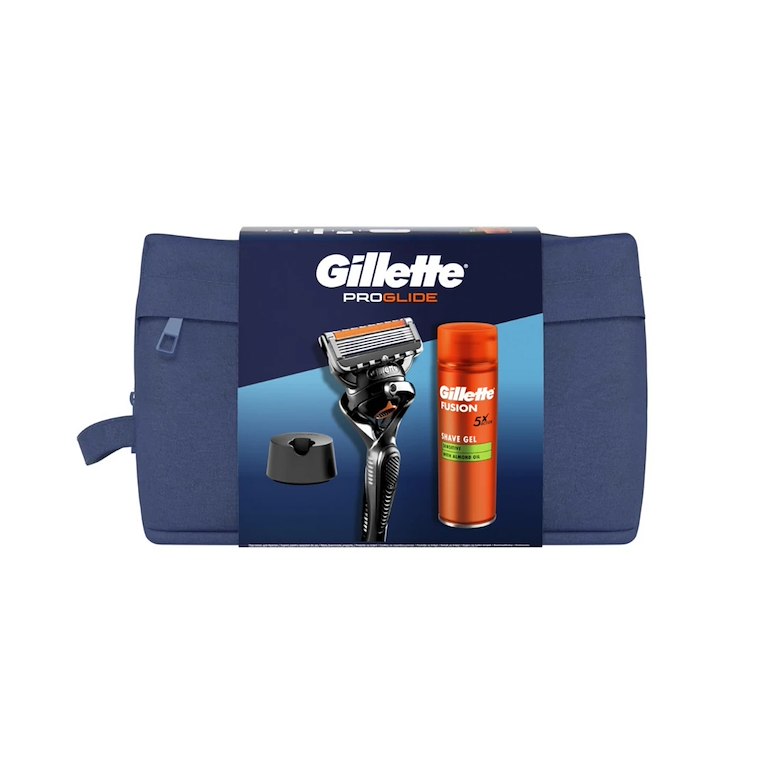 Gillette® PROMO Neseser sa PROGLIDE Aparatom sa 2 Brijača i FUSION5 Sensitive Gelom za Brijanje 200 mL