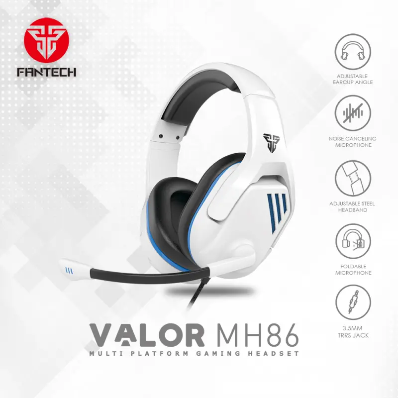 FANTECH MH86 Valor Gaming slušalice sa mikrofonom, Žično povezivanje, Bela