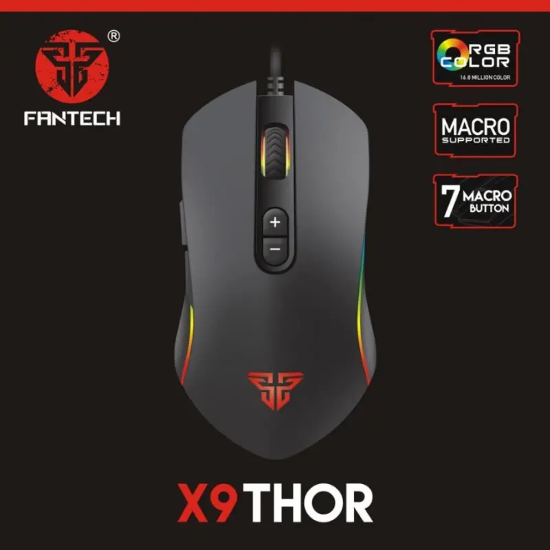 FANTECH X9 Thor Gaming optički miš, Žično povezivanje, 200-4800dpi, Crna