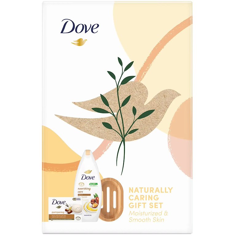 DOVE Poklon set Naturally caring Nourishing Care (Gel za tuširanje 250ml + Sapun Shea Butter 90g + Kutija za sapun)