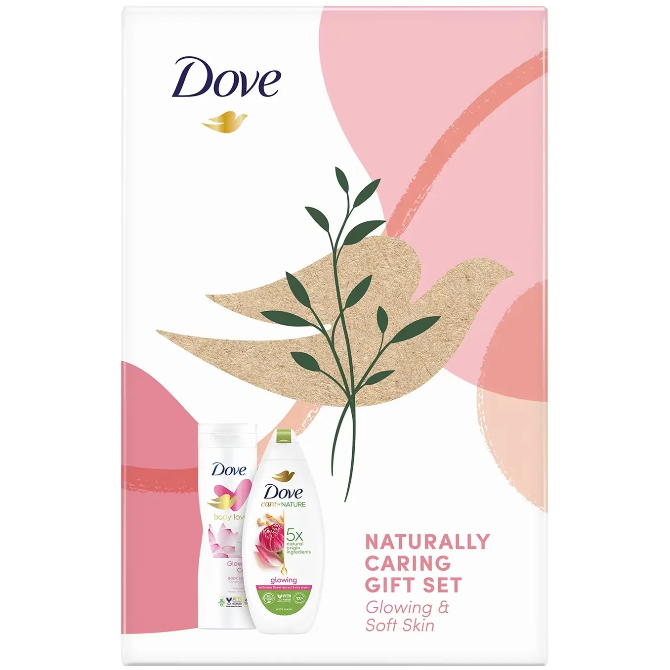 DOVE Poklon set Naturally Caring Glowing (Gel za tuširanje 225ml + Losion za telo 250ml)