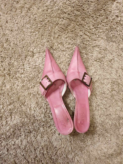 Roze kožne papuče na štiklu
