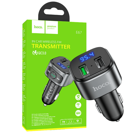 FM transmiter, punjač za auto, BT v5.0, 2 x USB - E67 Fighter hoco.