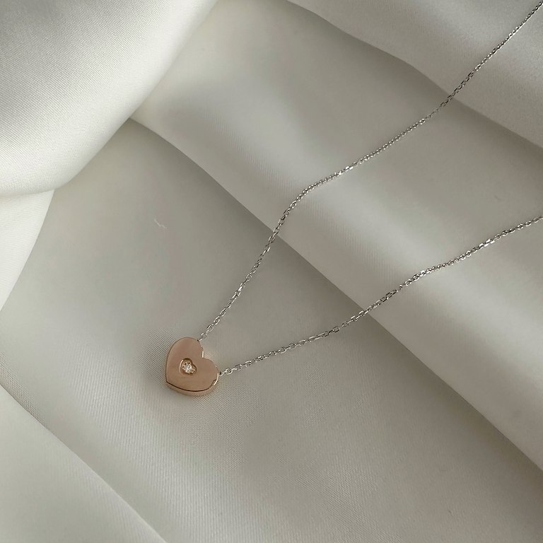 Srce, ogrlica u kombinaciji belog i roze zlata sa brilijantom 0.01 ct VS.GH