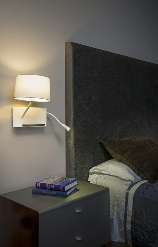 FARO HANDY Bela zidna lampa sa LED levim čitačem – 28415