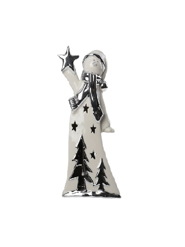 NOVA GODINA-novogodišnja figura keramička, sneško sa zvezdom led, 21cm