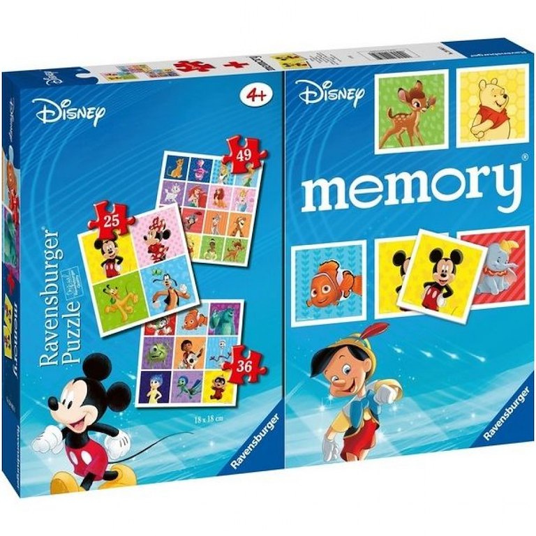 RAVENSBURGER Društvena igra – Memorija i 3 u 1 puzla Disney RA20985