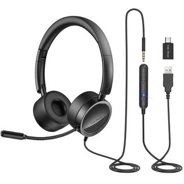 NEW BEE H360 TELEPHONE HEADSET ON EAR 3.5MM / USB WIRED NOISE CANCELLING MICROPHONE WITH MIC FOR COMPUTER PC LAPTOP STEREO