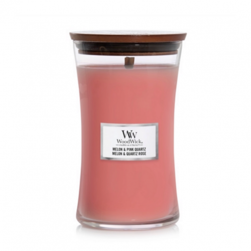Melon Pink Quartz - L WoodWick mirisna sveća (crveno voće, moringe, dinja, limunov cvet)