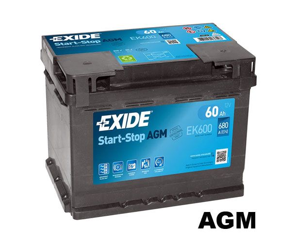 Akumulator Exide 12V 60Ah 680A D+ EK600 AGM