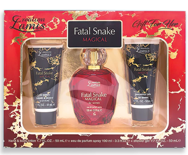 LAMIS SET W. FATAL SNAKE MAGICAL(LOSION ZA RUKE I TELO 50ML+TOALETNA VODA 100ML+GEL ZA TUŠIRANJE 50ML)