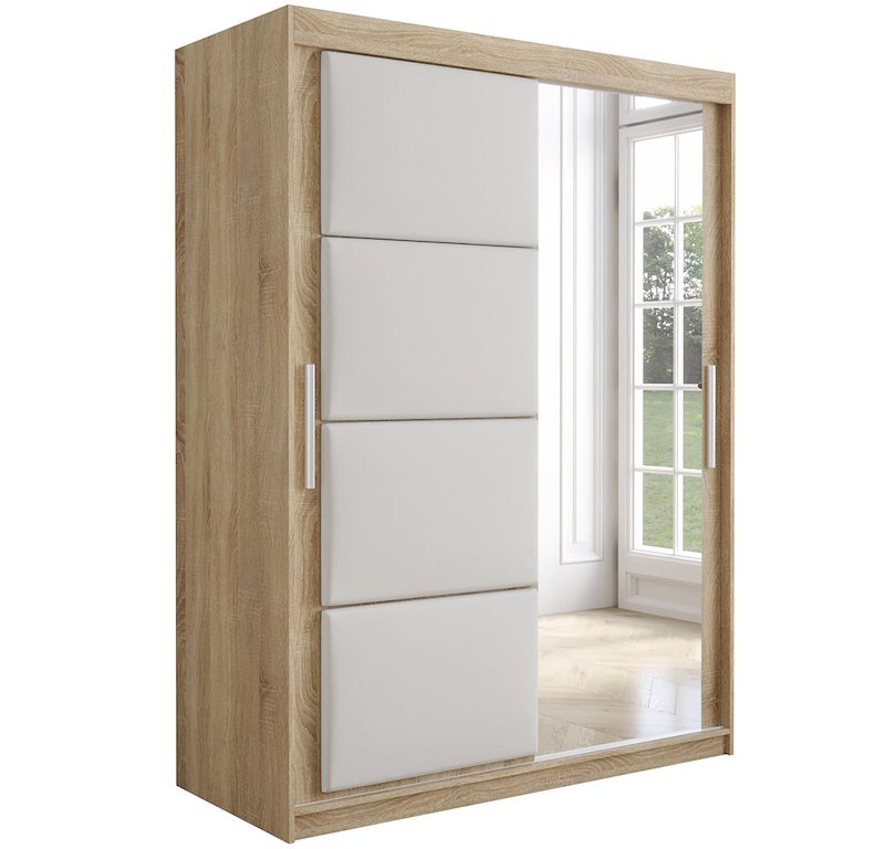 Tapi ormar 2 vrata/ogledalo 150x62x200 natur (sonoma hrast) / bela